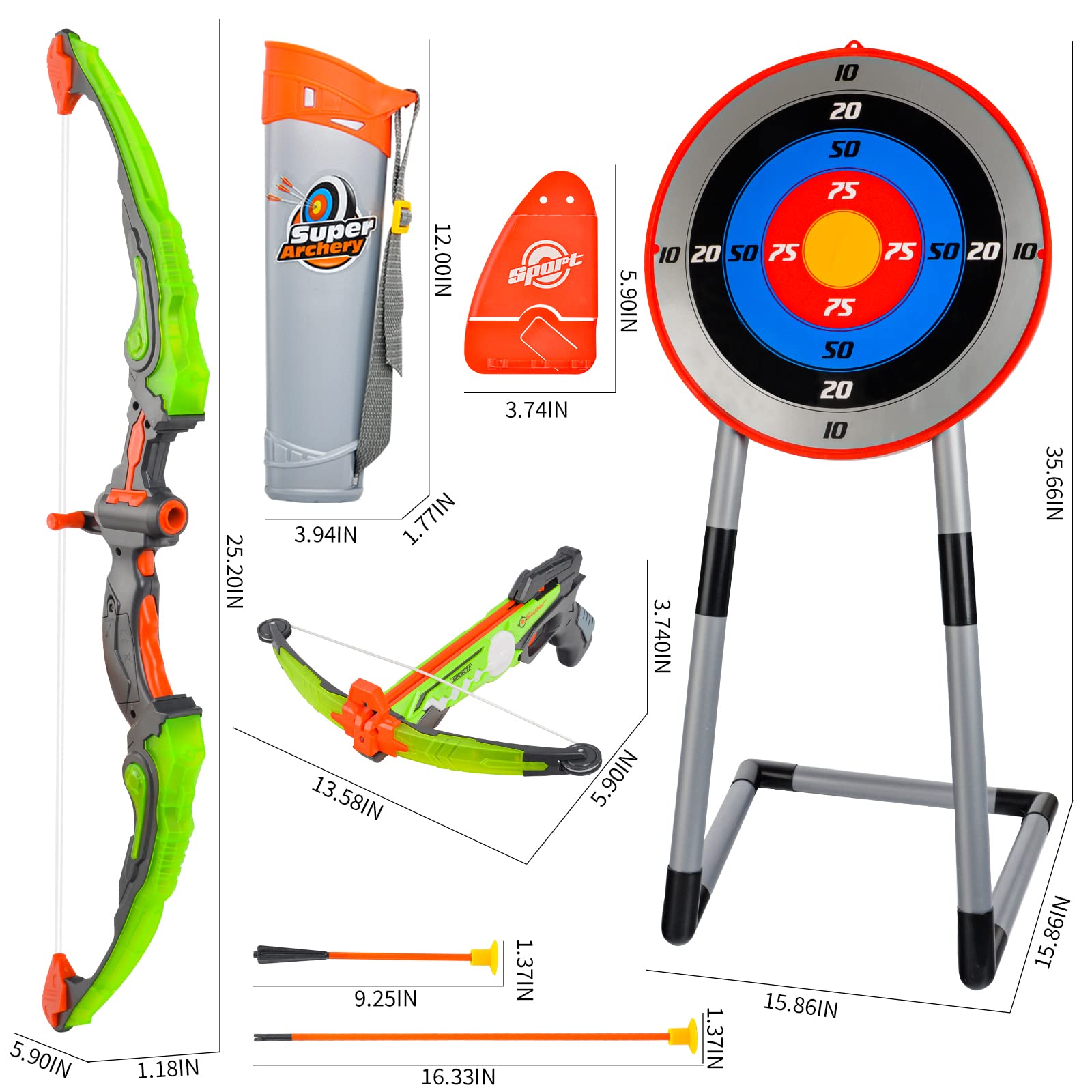 3 Pack Bow and Arrow for Kids 8-12, Kids Archery Set with LED Crossbow & 2 Light Up Bows & Bigger Stand Target & 15 Arrows, Kids Bow and Arrow Set for Boys 4-6 with 2 Quivers