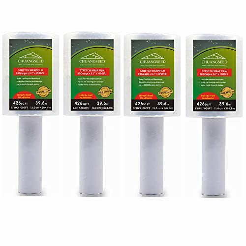 4-Pack Industrial Mini Clear Stretch Wrap Film 80 Gauge 5.1" 1000ft for Pallet Wrap, Durable Self-Adhering Packing, Moving, Packaging, Heavy Duty Shrink Film Chuangseed
