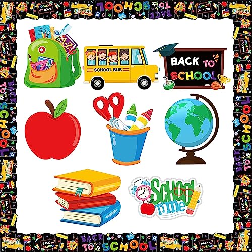 BeYumi 62Pcs Back to School Classroom Decorations Set Colorful First Day of School Cutouts with Bulletin Board Borders Trim for Elementary Preschool Kindergarten Nursery Chalkboard Wall Décor