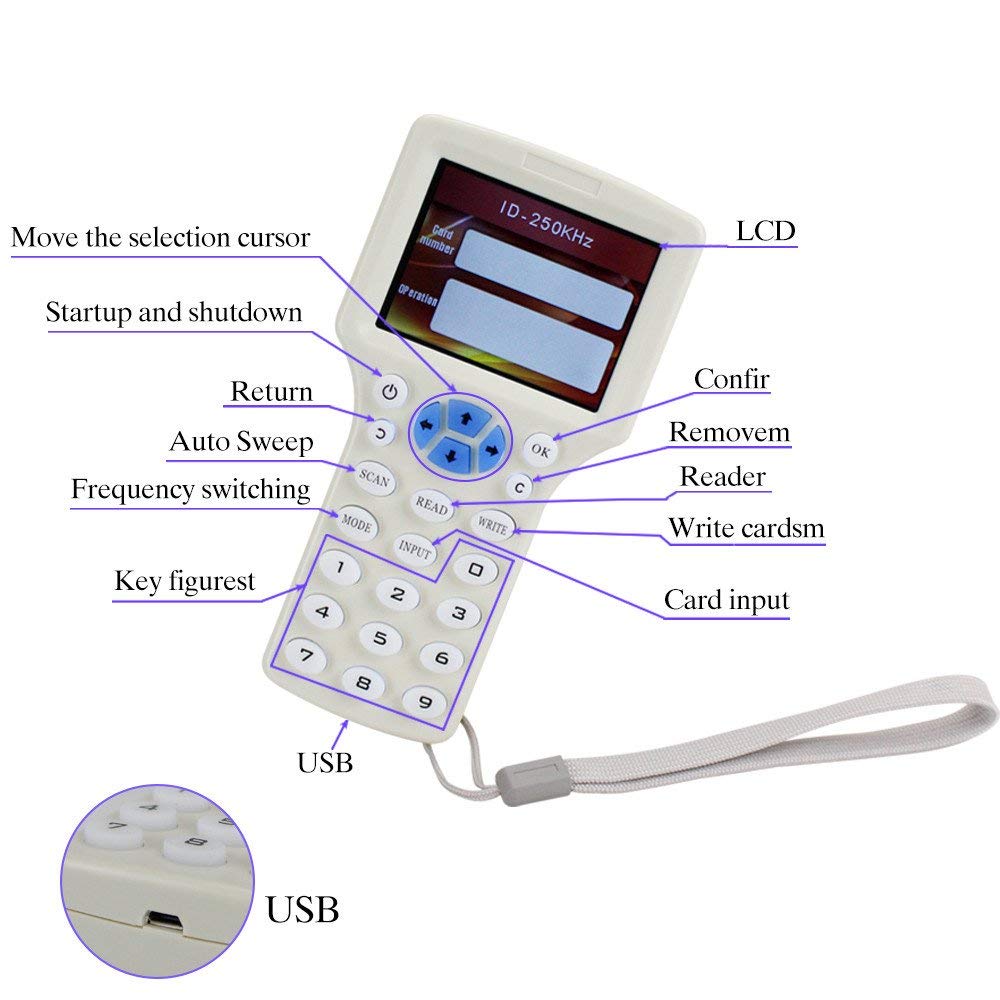 JYT-TOOLS RFID NFC Copier Reader Writer Cloner English 10 Frequency Programmer for ID IC Card/keyfob and 13.56mhz UID Key Access Control System