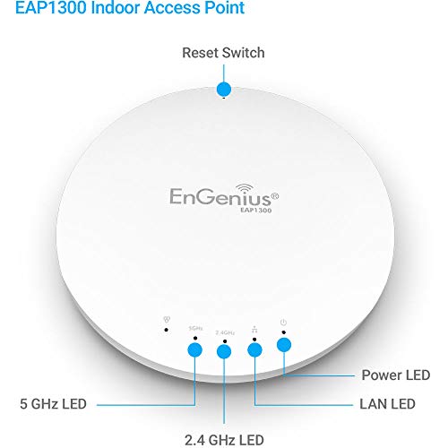 EnGenius Technologies EAP1300 Wi-Fi 5 (802.11ac Wave 2) 2x2 Managed Indoor Wireless Access Point Features Quad-Core Processors, MU-MIMO, High Powered 23dBm, GigaE Port (Mounting Kit Included)