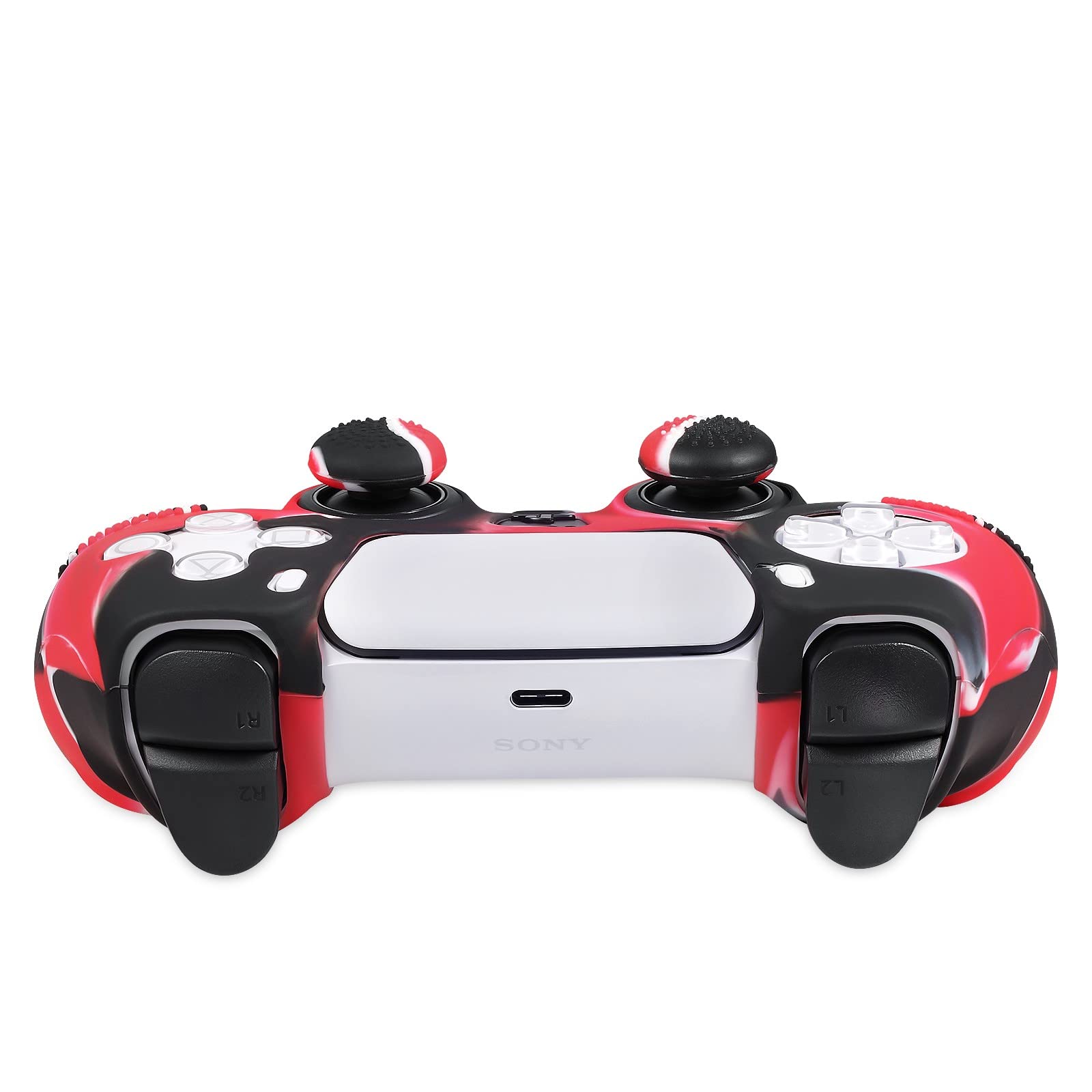 3 Pack Camouflage Red Blue Green PS5 Silicone Controller Skin Cover with 10 x FPS PRO Thumb Grips Cap
