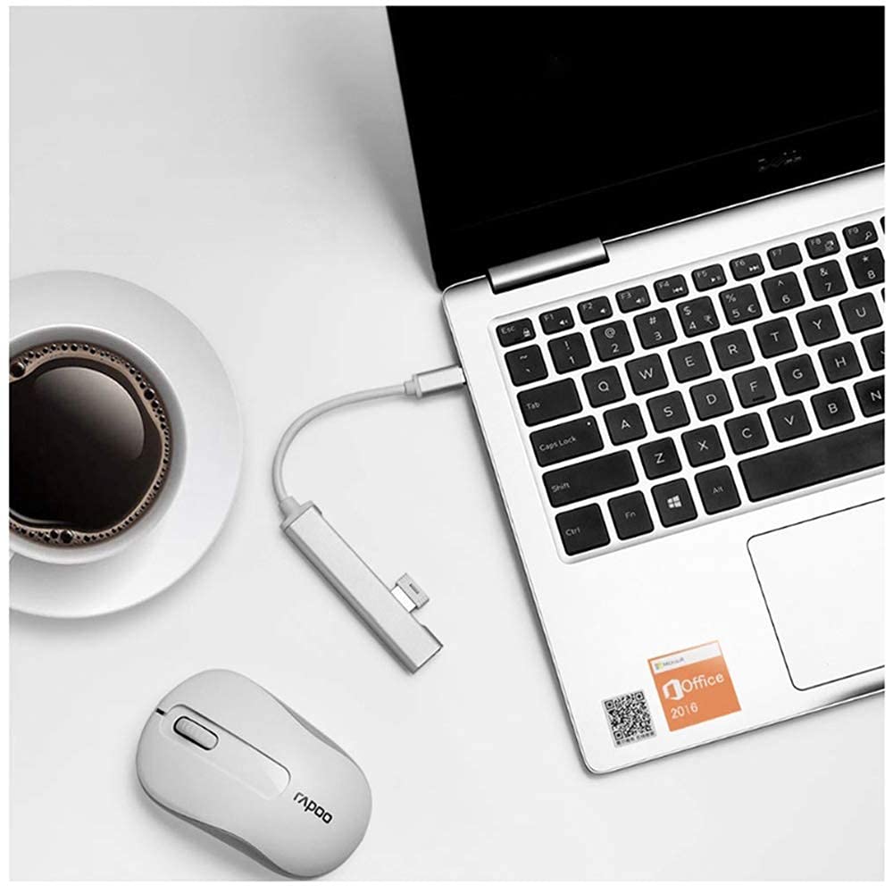 USB C to USB Hub 4 Ports Adapter Expander with USB 3.0, 3 USB 2.0 Ports - Support OTG Function - Portable Aluminum Laptop Accessories for MacBook Pro/Air, iPad Pro/Air 4, Chromebook (Silver)