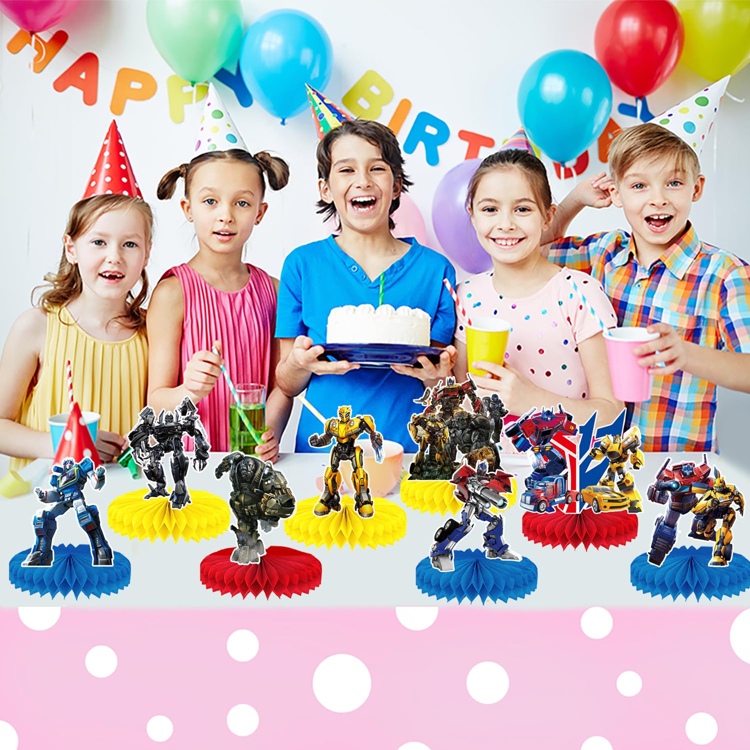 8Pcs Honeycomb Centerpieces for Transformers, Birthday Party Decoration for Transformers,Table Decorations Theme 3D
