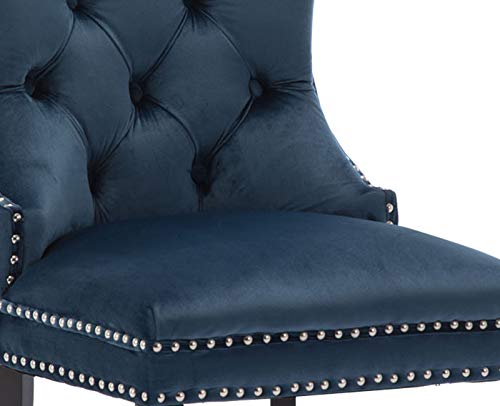 ZHENGHAO Dining Chairs Set of 2, Velvet Upholstered Armless Dining Room Chairs with Wooden Legs, Modern Nailhead Trim Wingback Accent Chair with Ring Pull for Kitchen Bedroom Restaurant, Navy Blue