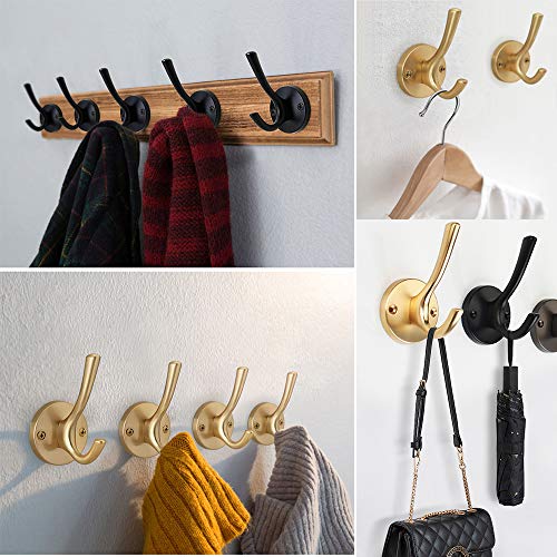 ZUONAI Rose Gold Hooks 4 Pack Brushed Gold Wall Hooks Heavy Duty Metal Coat Hooks for Hanging Coats and Hat Hooks Wall Mounted Towel Hooks for Bathrooms Clothing Hooks for Bedroom Double Hooks