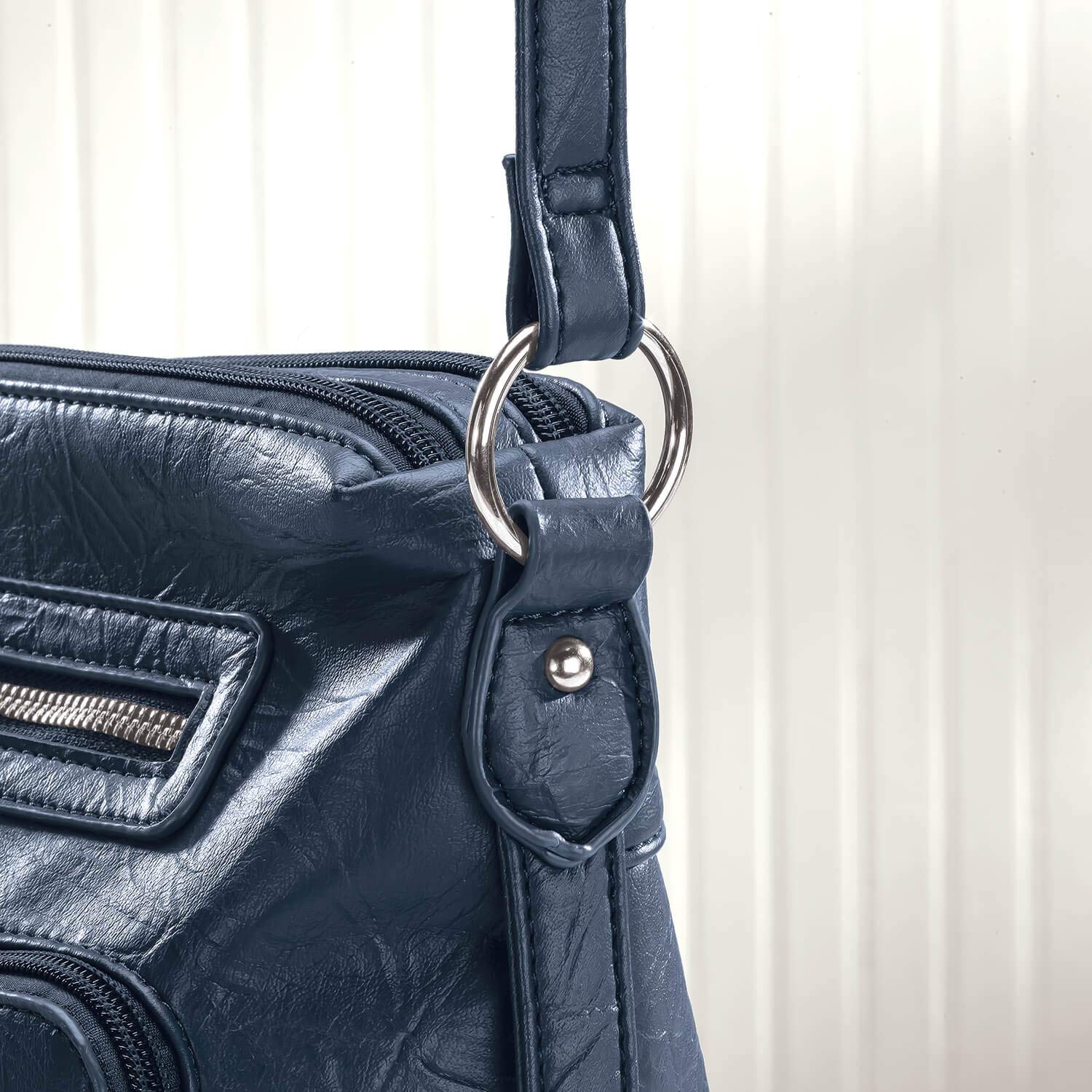 B.AmiciTM Margot Westhampton Organizer Hobo, Leather Exterior, Built-In Wallet Pocket, Over The Shoulder/Crossbody Bag, Women’s, Gray Design – Measures 12" Wide x 9" High x 3" Deep