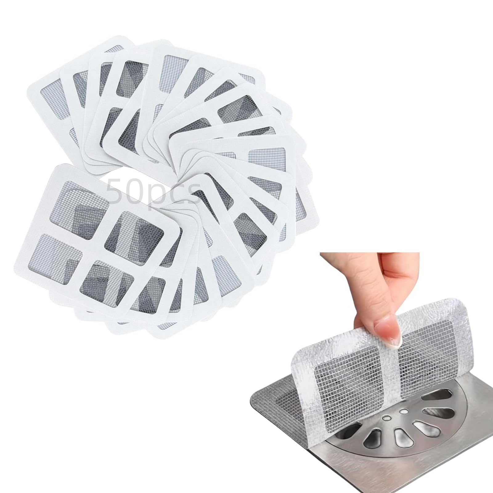 4" X 4"Disposable Floor Drain Sticker Shower Drain Hair Catcher Shower Drain Cover Hair Catcher Mesh Stickers for Bathroom Washbasin Bathtub Kitchen Sink for Human and Pet Hair (50PCS)