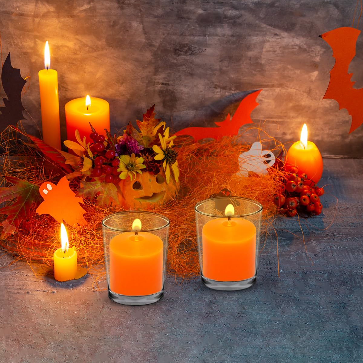 9-Pack 1.25-Inch Orange Votive Candles for Halloween Fall Harvest β Unscented Small Tealight Candle for Home Decor, Meditation, and Special Occasions