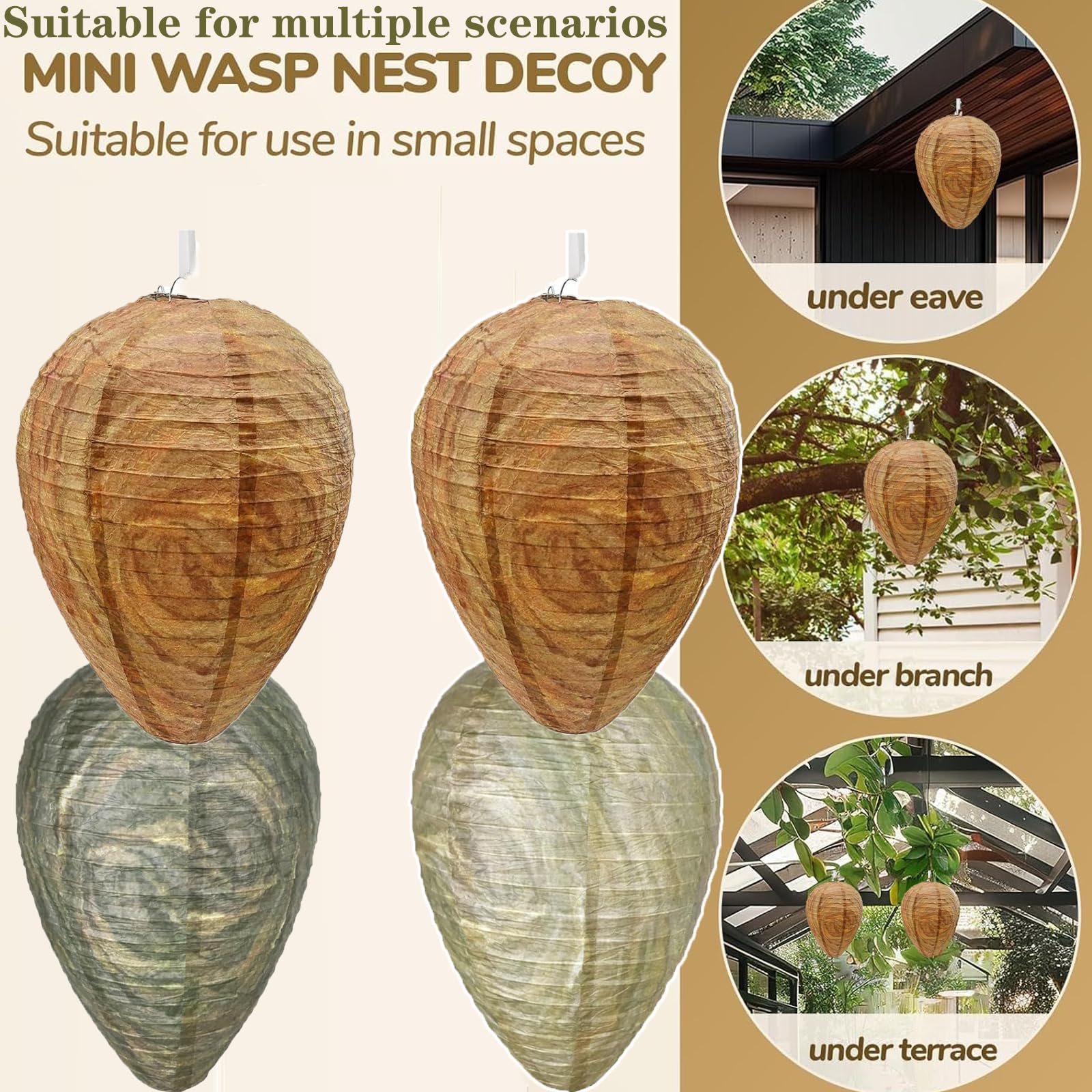 4 Pcs Wasp Nest Decoy Wasp for Outdoor Hanging, Home and Garden(2pcsYellow,1 Green, 1 Light Brown)