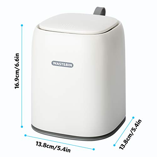 XCX Mini Countertop Trash Can with 3 Rolls of Trash Bags, Waste Can with Press Type Lid, 1.5 L / 0.40 Gal Wastebasket Trash Can Dispenser, Mini Bin for Coffee Table, Bathroom Vanity Top (White)
