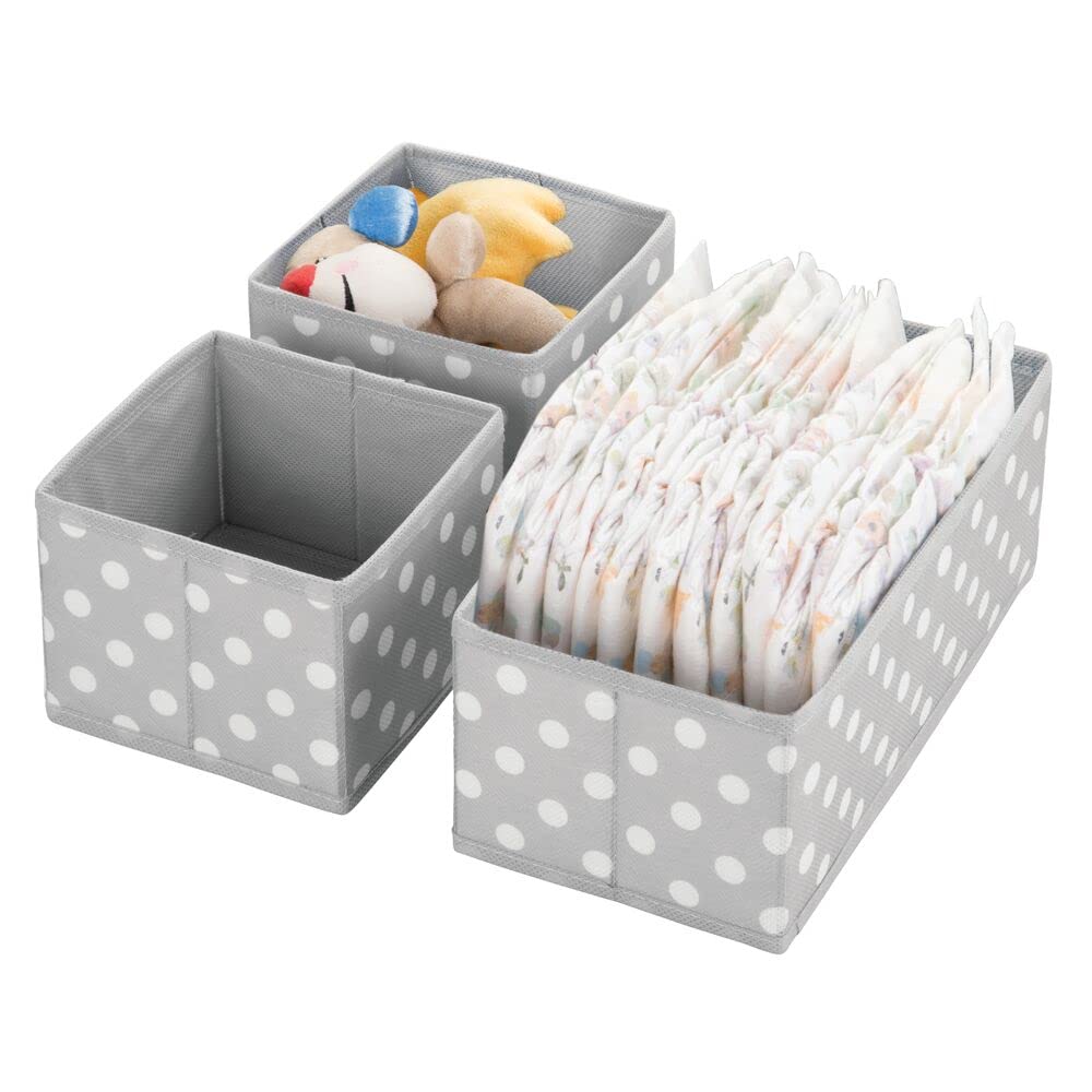 mDesign Fabric 3-Piece Divider Drawer Organizer Bin, Nursery Dresser, Closet, Changing Table Organization, Hold Clothes, Toys, Diaper, Bib, Blanket, Lido Collection, 2 Pack, Gray/White Polka Dot