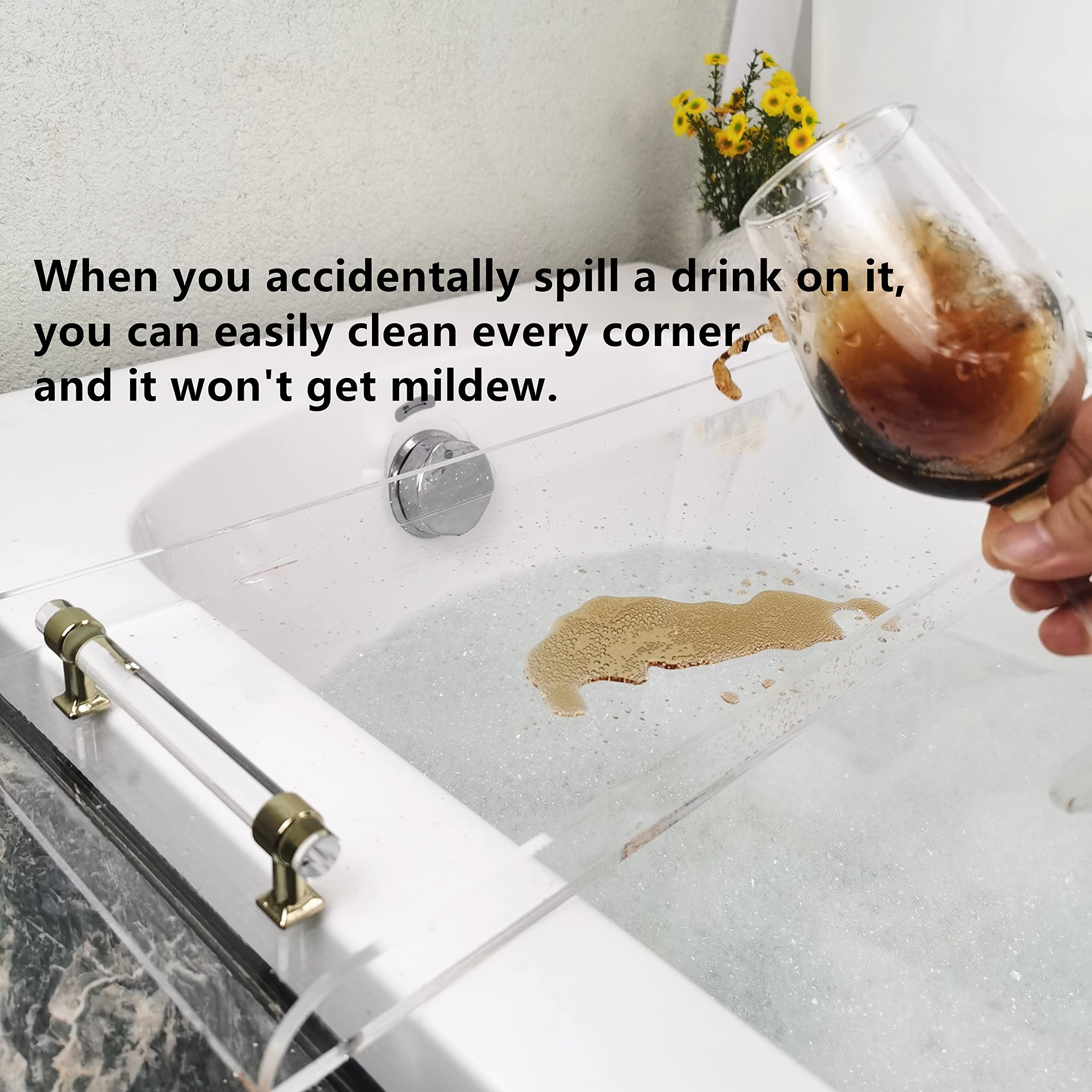 42" Gold Handle transaprent Bathtub Caddy for Luxury Bathroom