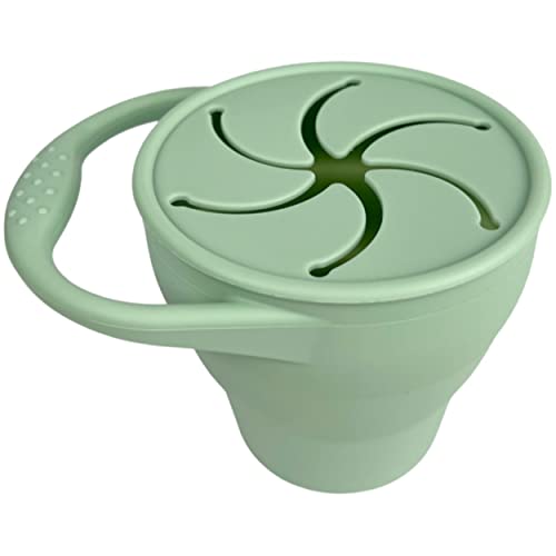 BraveJusticeKidsCo | Snack Attack Cup Collapsible Silicone Container Toddler and Baby Catcher Lid (Mint Green)