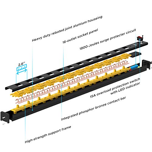 CRST Long Power Strip, 12-Outlet Heavy Duty Surge Protector Metal Power Bar with Wide Spaced 1800 Joules Protection 15A Circuit Breaker Mounting Brackets 6FT Extension Cord…
