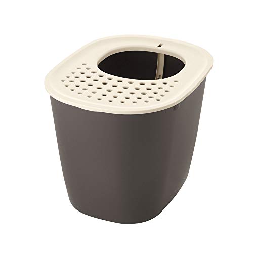 Richell PAW TRAX Top Entry Cat Litter Box in Brown, Hooded Cat Litter Pan with Scoop