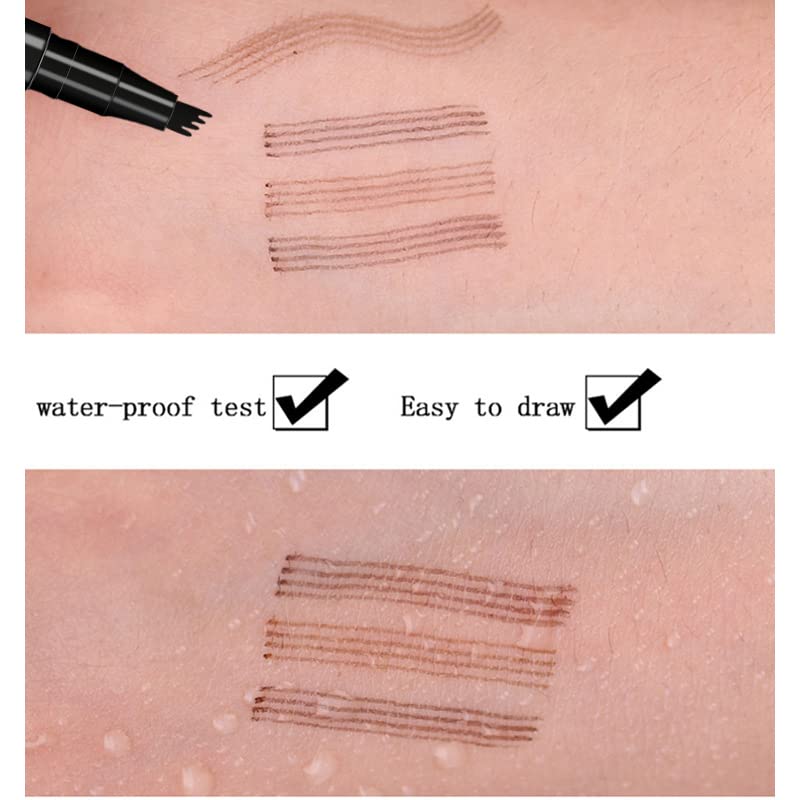 2PCS Eyebrow Pen,4-Tip Microblade Brow Pen,4 Tip Microblade Brow Pen Waterproof,Fine-Stroke,Long Lasting,Waterproof and Smudge-Proof (Black+Dark Brown)