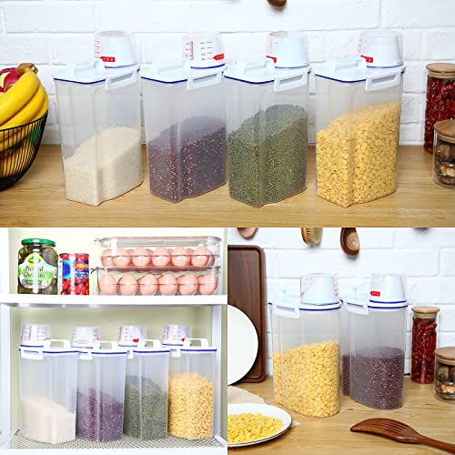 8 Pcs Cereal Rice Storage Container Set 5.5 Lbs Clear Airtight Dry Food Container Plastic Cereal Dispenser with Measuring Cup for Kitchen Flour Grain Pasta Pantry Organization Oatmeal, Red and Blue