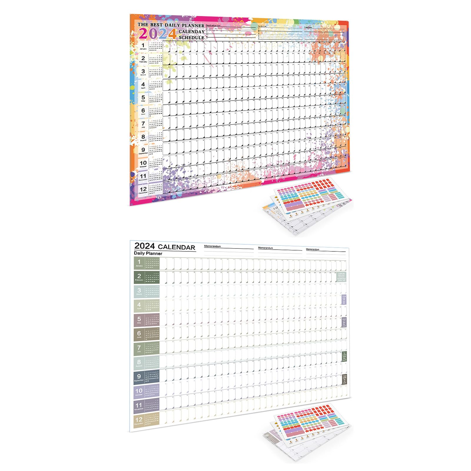2024 Wall Calendar Planner Sheet Yearly Monthly Weekly Daily Planner To Do List Hanging Agenda Schedule Organizer Office Office Supplies
