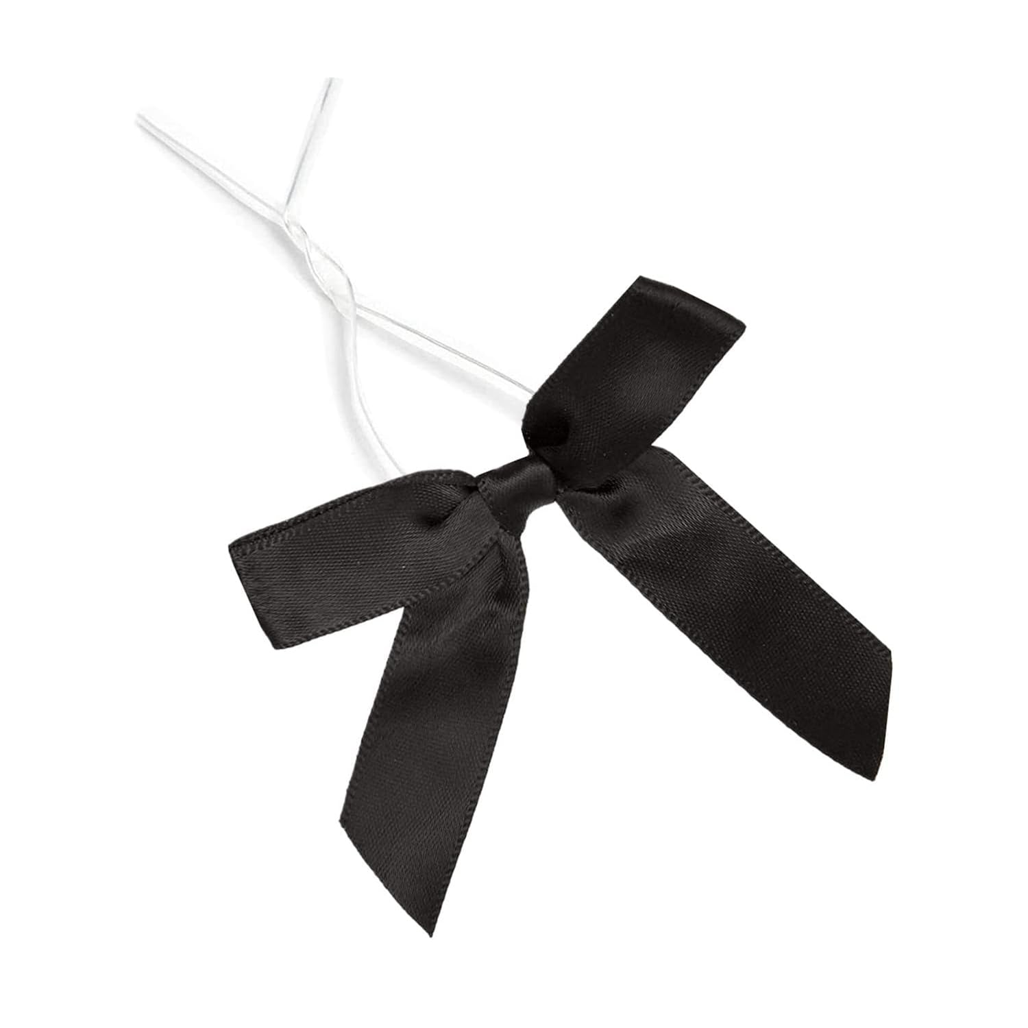 50 Pack Black Satin Ribbon Twist Tie Bows for Treat Bags, Gift Bags, Bakery Candy Bags and Package Decorating Ribbon Bow, Bowknot for Gifts