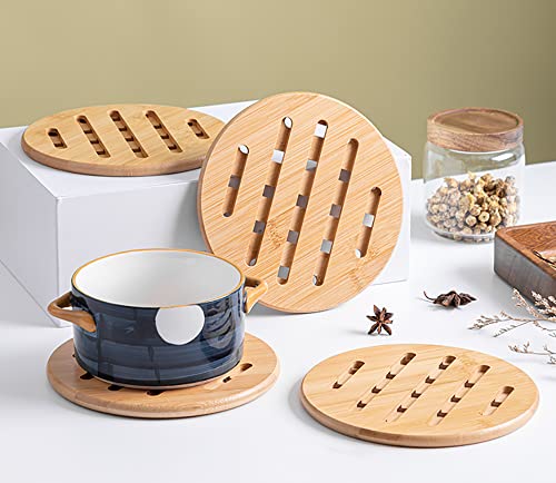 Lawei Set of 8 Bamboo Trivets - Bamboo Hot Pads Trivet with Non-Slip Pads Heat Resistant Pads, for Hot Dishes Pot Bowl