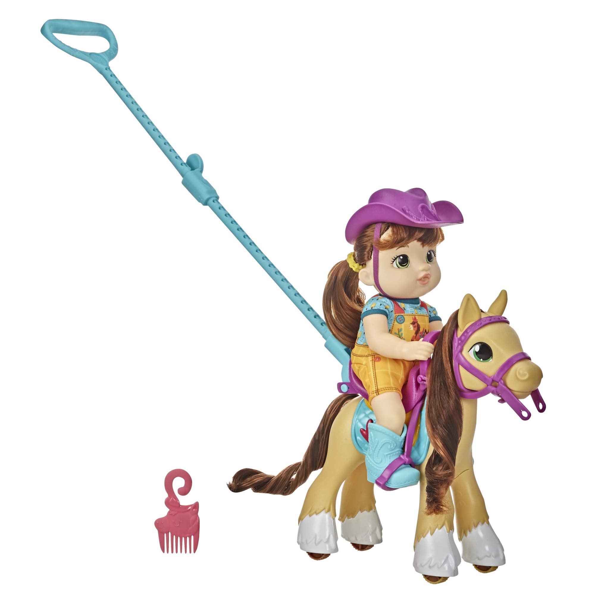 Baby Alive Littles, Lilā Pony Ride, Little Mandy Doll and Pony with Push-Stick, Accessories, Brown Hair Toy for Kids 3 Years Old and Up