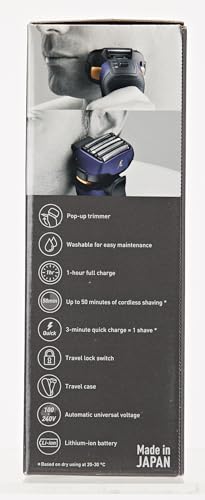 Panasonic ES-LV67-A803 Wet and Dry Shaver, 5 Shaving Heads with Linear Motor, Including Hair Trimmer, Navy Blue