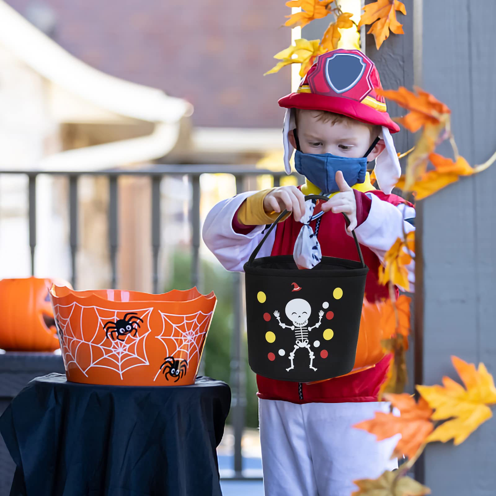 3 Pack Halloween Trick or Treat Treating Buckets Candy Basket Tote Bag for Kids Cute Bags Gnomes