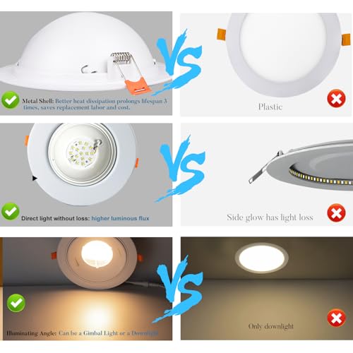 6Pack ๐ ๐ฒ๐๐ฎ๐น LED Downlight and Gimbal Recessed Lighting 6 inch, Adjustable Angled LED Recessed Lighted 3000K/4000K/5000K 12W=120W 1200LM Super Bright Directional Downlight