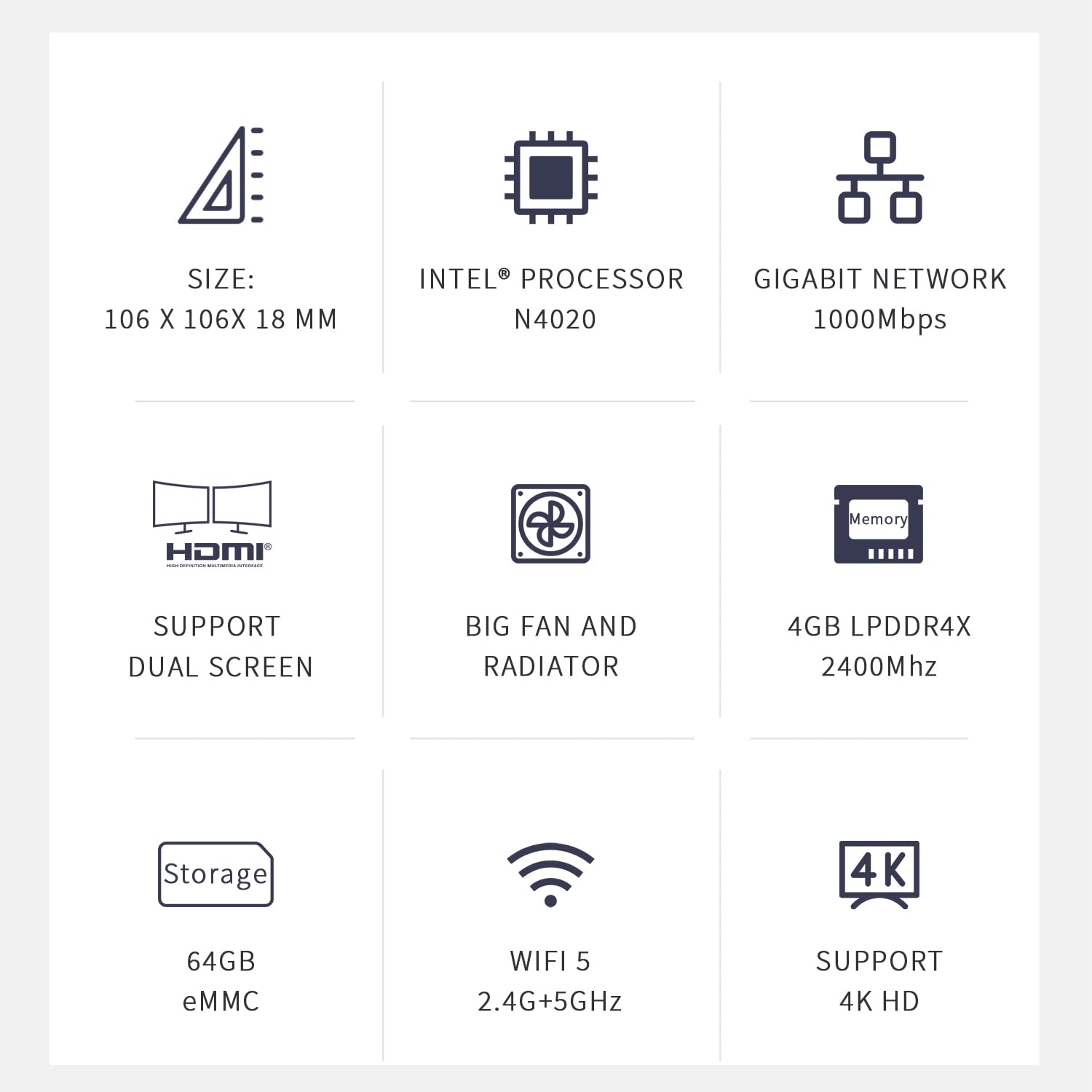 T5 Mini PC, Intel Processor Celeron N4020 (4M Cache,up to 2.8GHz), Mini Computers with 4G LPDDR4/64GB eMMC, Small PC Supports 4K Dual HDMI, USB3.0/WiFi 5/BT5.0/Gigabit Ethernet