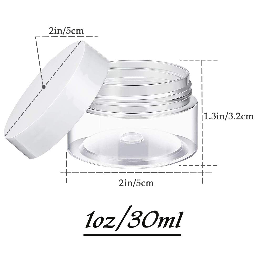 24 Pcs 1 Oz Plastic Cosmetic Containers Set Round Clear Cosmetic Jars with Inner Liners and White Lids for Creams,Lotions,Liquids,Cosmetic,Lip Balm,Lip Gloss
