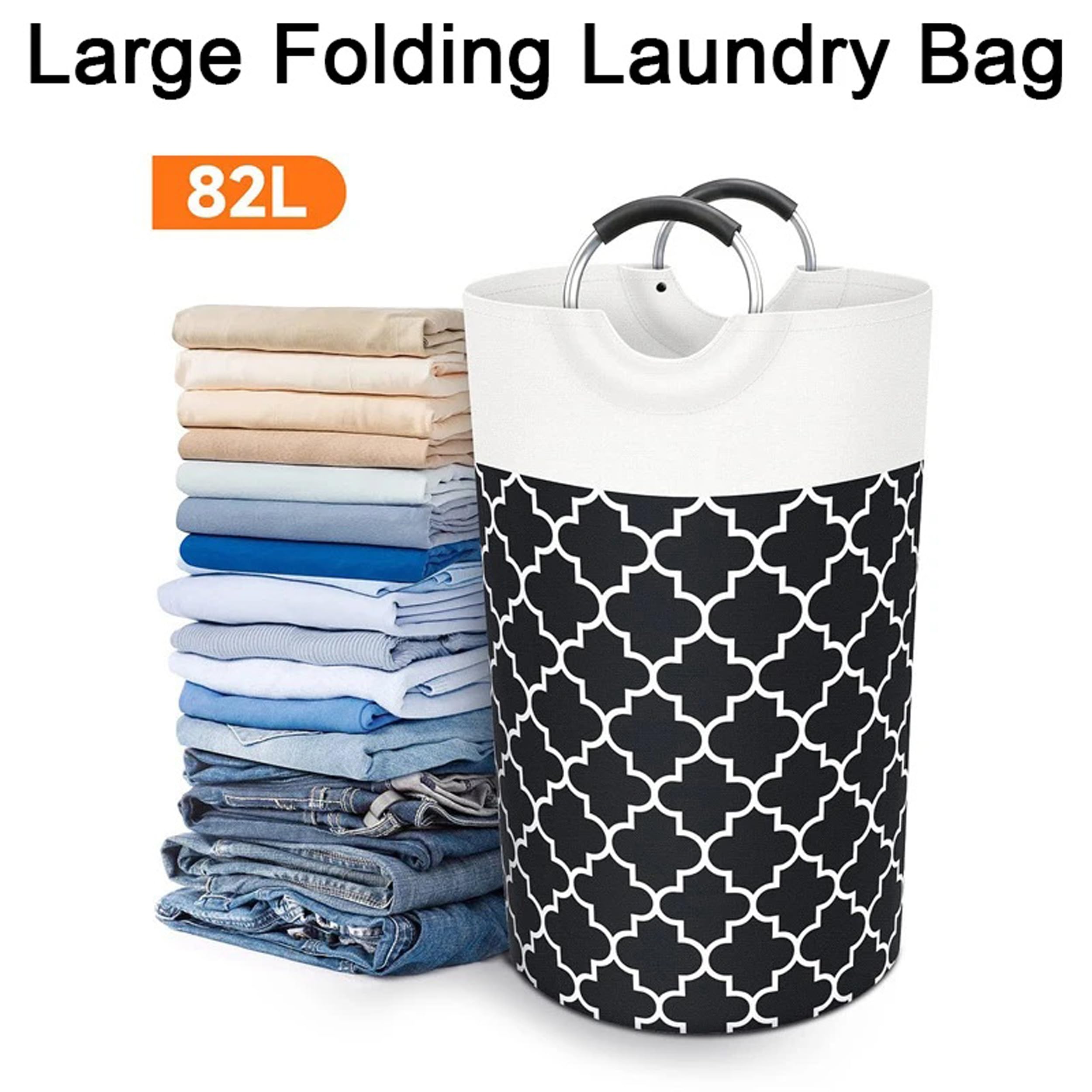 90L Large laundry bag with handles, dirty clothes foldable laundry basket, laundry hamper with lid, collapsible laundry baskets, dirty clothes basket, family storage baskets hamper bags (Black)