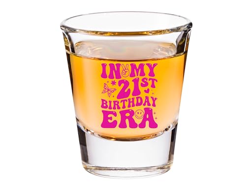21st Birthday Shot Glass for Her - Scratch Resistant, Dishwasher Safe Funny Shot Glasses - Cute Shot Glass for 21st Birthday Present - Printed in the USA