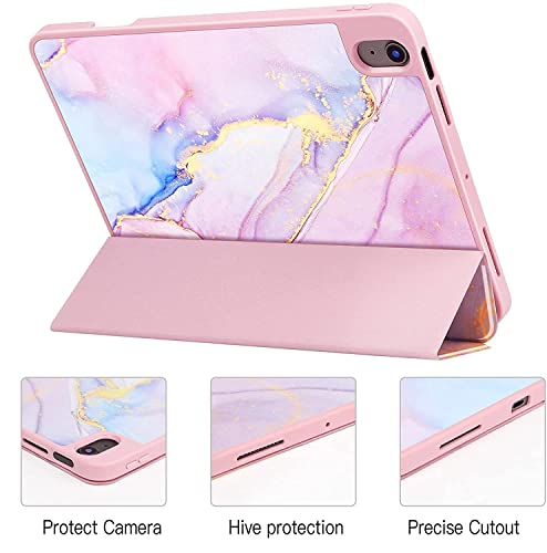 ZtotopCases for iPad Air 6th Generation 11 Inch Case M2 2024 & iPad Air 5th/4th Gen 10.9 Inch 2022/2020 & iPad Pro 11" 2018 1st with Pencil Holder, Soft TPU Back Slim Trifold Smart Cover, Marble Pink