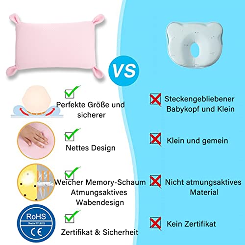 Breathable Children Pillow with Soothering Bunny Ears Memory Foam Kids Sleeping Pillows (Pink Modal)