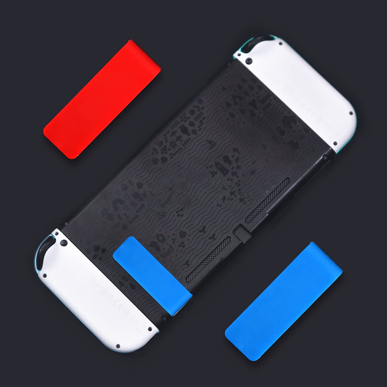 2pcs Back Stand for Nintendo Switch, Replacement Stand for Switch Back Stand Replacement Kickstand Back Shell Holder, with 4pcs Thumb Grips (Red, Blue)