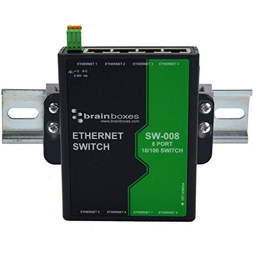 Brainboxes 8 Port Unmanaged Ethernet Switch Wall Mountable - 8 Ports - TAA Compliant - 2 Layer Supported - Twisted Pair - DIN Rail Mountable, Wall Mountable - Lifetime Limited Warranty