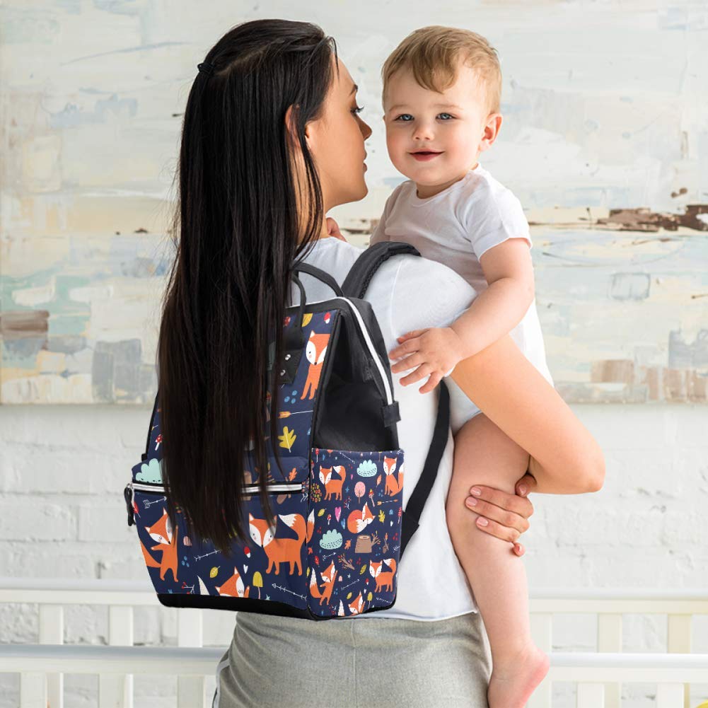 Shiiny Comic Cartoon Fox Diaper Bag Backpack for Baby Care, Multi Function Waterproof and Cooler Tote Travel Backpack (Nappy Bag, Tissue Pocket)