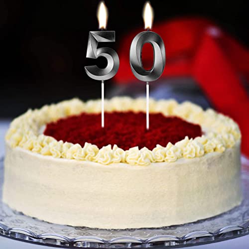 50th Birthday Candles Numbers for Cakes Candle Happy Fiftieth Birthday 3D Designed Wedding Anniversary Party Cake Topper Decorations (50, Black)