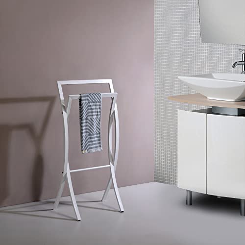 Kings Brand Furniture - Rusbac Metal Modern Freestanding Towel Rack Stand, White