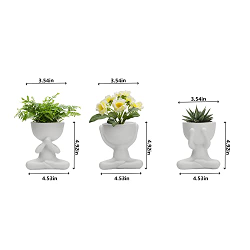 3 Pack Ceramic Succulent Plant Pot, Creative Human Shaped Planter, Decorative Resin Succulent Planter Vase Human Face Flower Pot Plant Container Bonsai Holders Desktop Flower Table Art Statue, White