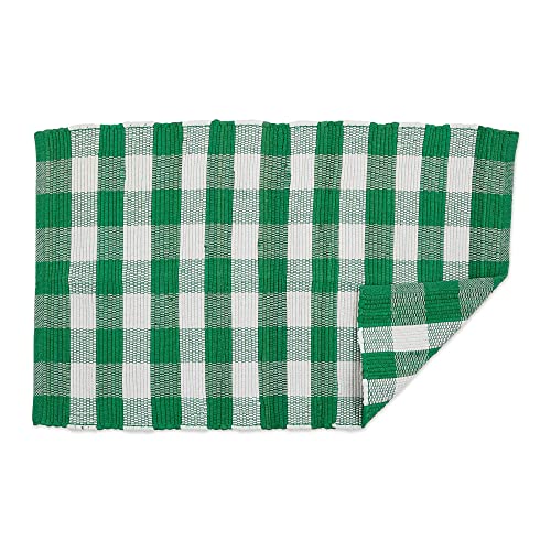 DII Buffalo Check Rug Collection, Hand Dyed Reversible Chindi Rug, 26x40, Green