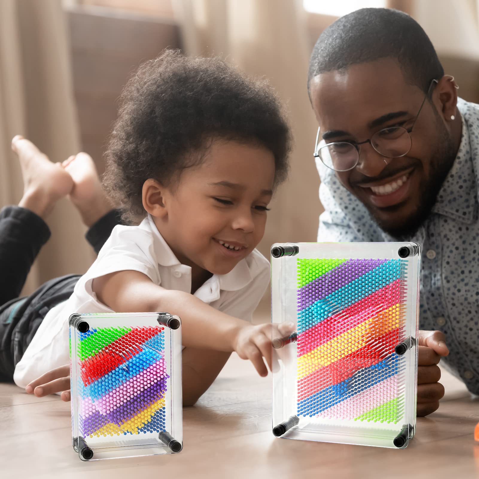 Aoibrloy 2 Pack 3D Pin Art Toy,Rainbow Sensory Pin Art Board Assorted Size Pin Impression Sculpture Needle Toys for Kids or Adults
