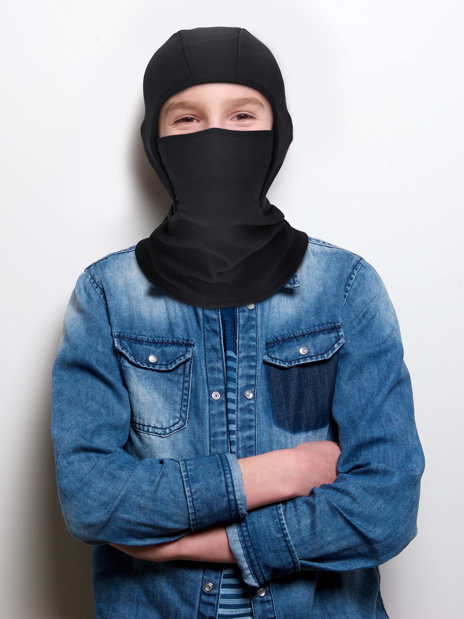 3 Pack Kids Balaclava Ski Mask Winter Face Mask for Boys Girls Windproof Warmer Adjustable Cold Weather Fleece Face Cover (Black, Grey, Navy Blue)