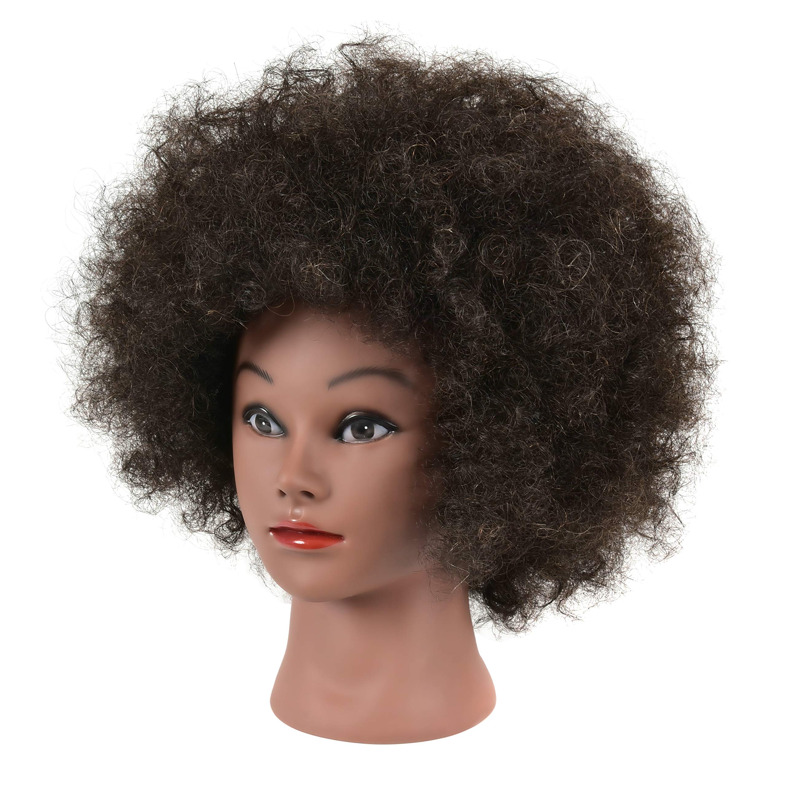 FUTAI Kinky Curly Real 100% Human Hair Mannequin Head with Table Clamp Stand for Hairdresser Practice Braiding Styling Manikin Cosmetology Doll Training Head Bleaching Dyeing Curling Cutting Updos