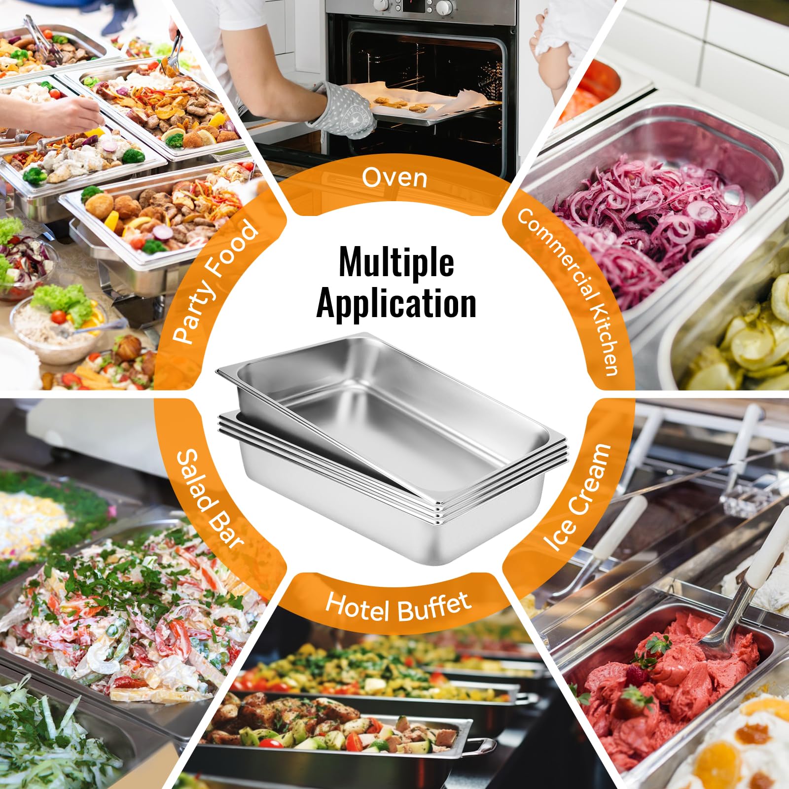 4 Pack Hotel Pans, 1/1 Full Size 4β Deep Steam Table Pan with Lid, 21" L x 13" W Commercial Stainless Steel Pan Food Containers, Catering Supplies Buffet Display