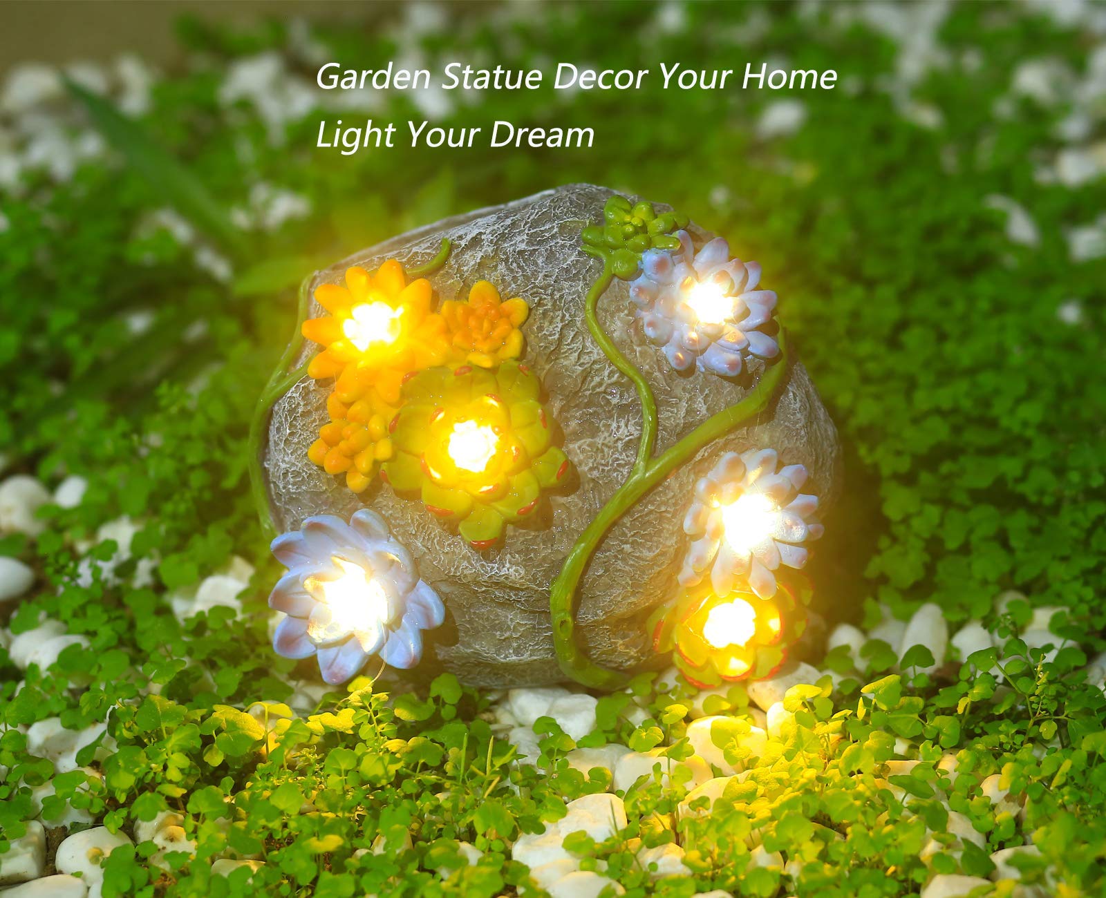 ANTEROOF Garden Statue, Solar Powered LED Outdoor Decor Garden Lights, Polyresin Garden Figurines for Outdoor Decoration (Outdoor Paradise)