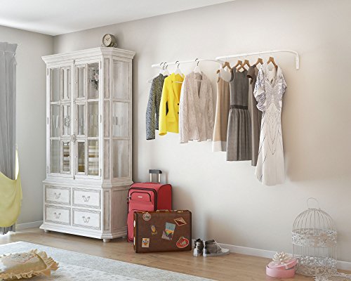 brightmaison Sofia Clothes Rack, Hanging Closet Organizer Adjustable & Wall Mount Clothes Rail Laundry Organizer Steel, White