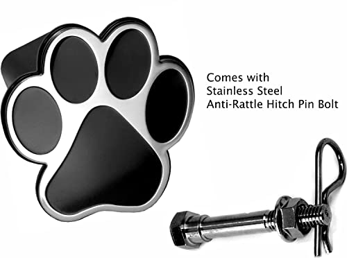 Dog Animal Paw Foot Emblem Metal Trailer Hitch Cover (Fit 2" Receivers, Chrome/Black)