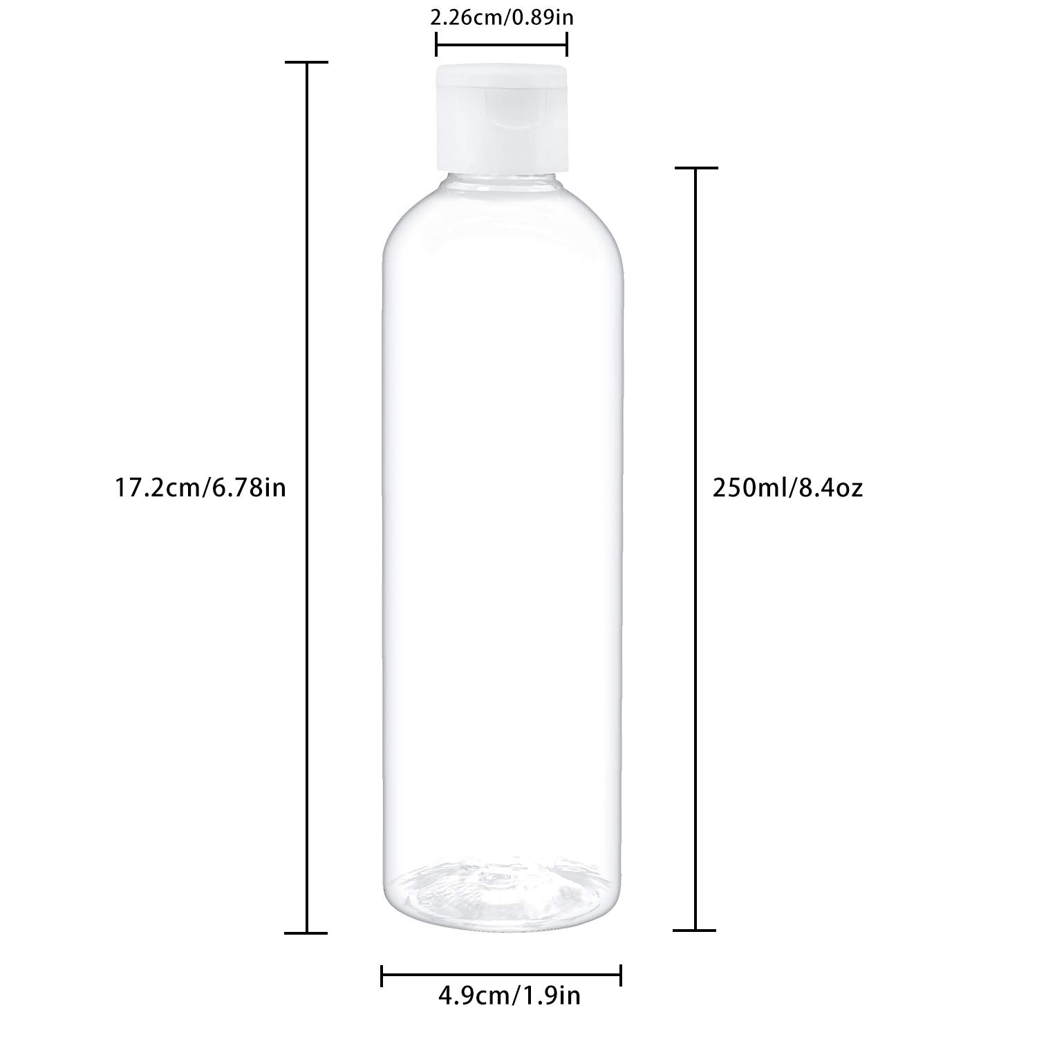 TRENDBOX 8oz/250ml Clear Bottles with Flip Cap Lid BPA-Free Travel Containers For Shampoos,Lotions and Massage Oils - 5 Pack